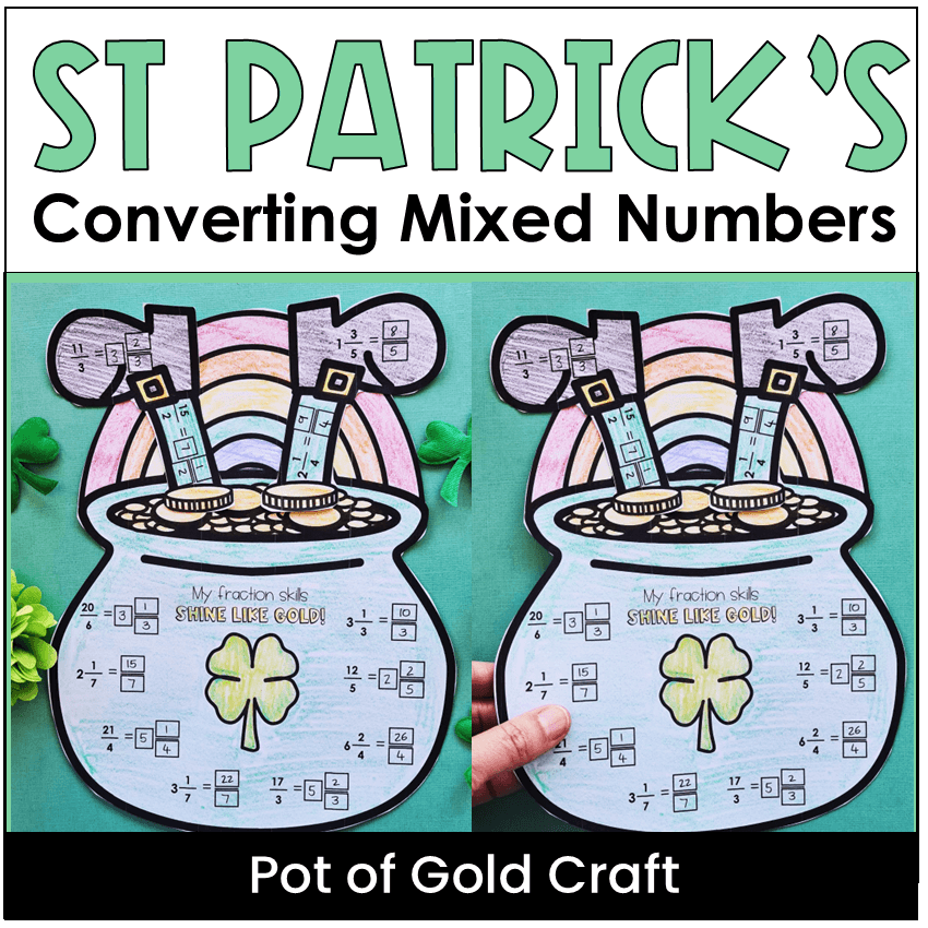St Patricks Day Converting Mixed Numbers Fractions Adding Pot of Gold ...
