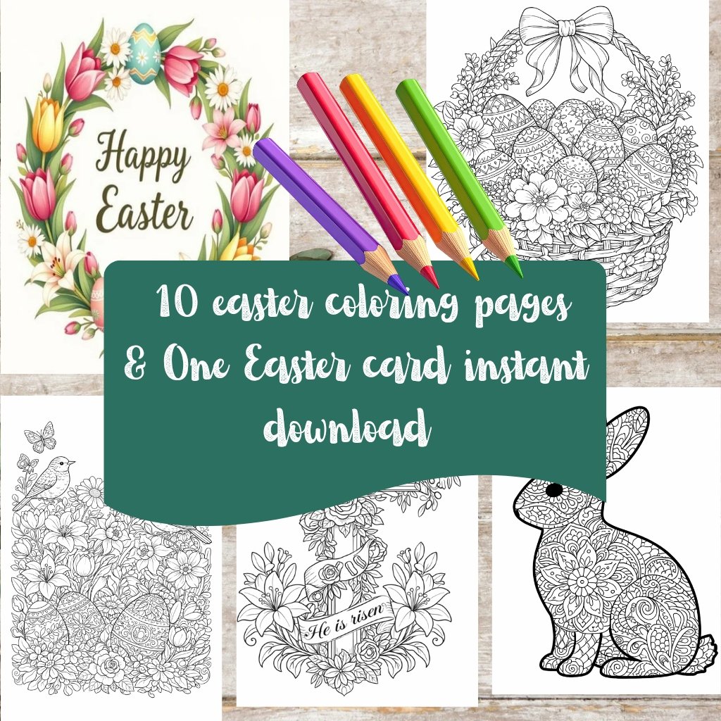 Church Easter Printable Set Adult Coloring Pages 8.5x11 PDF with ...