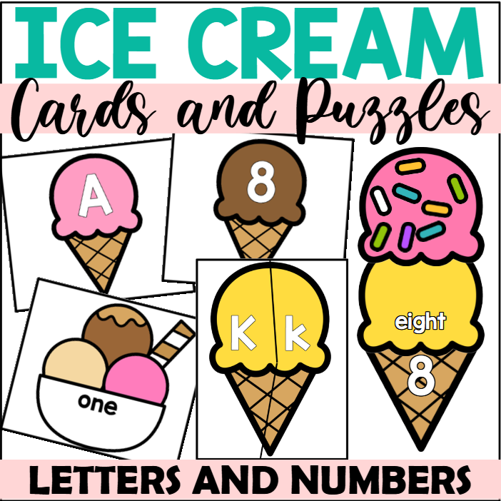 Ice Cream Alphabet and Number Cards and Puzzles
