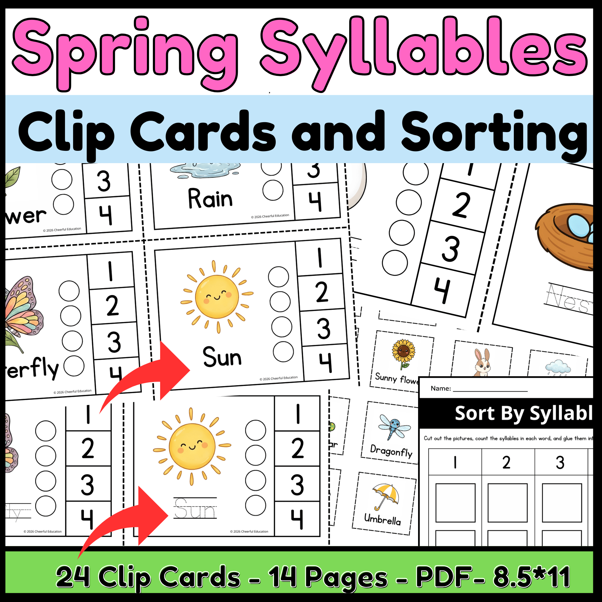 Spring Syllables Clip Cards | Sort by Syllables Activity - Payhip