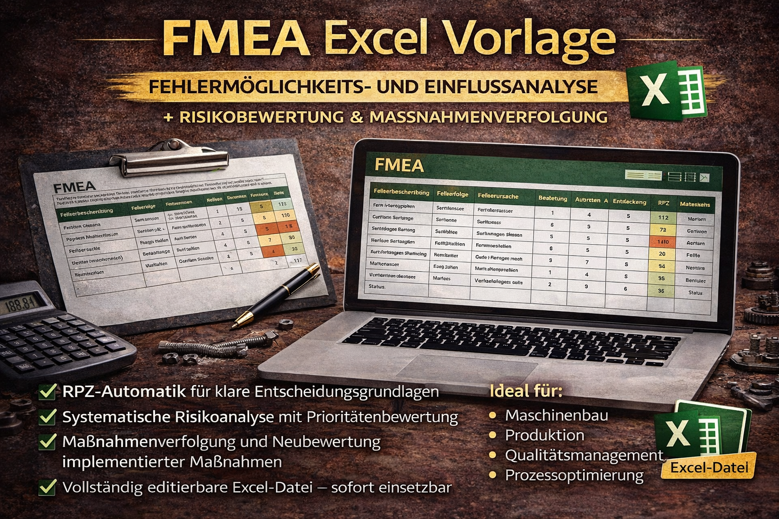 FMEA Excel Vorlage | Fehlermöglichkeits- und Einflussanalyse mit ...
