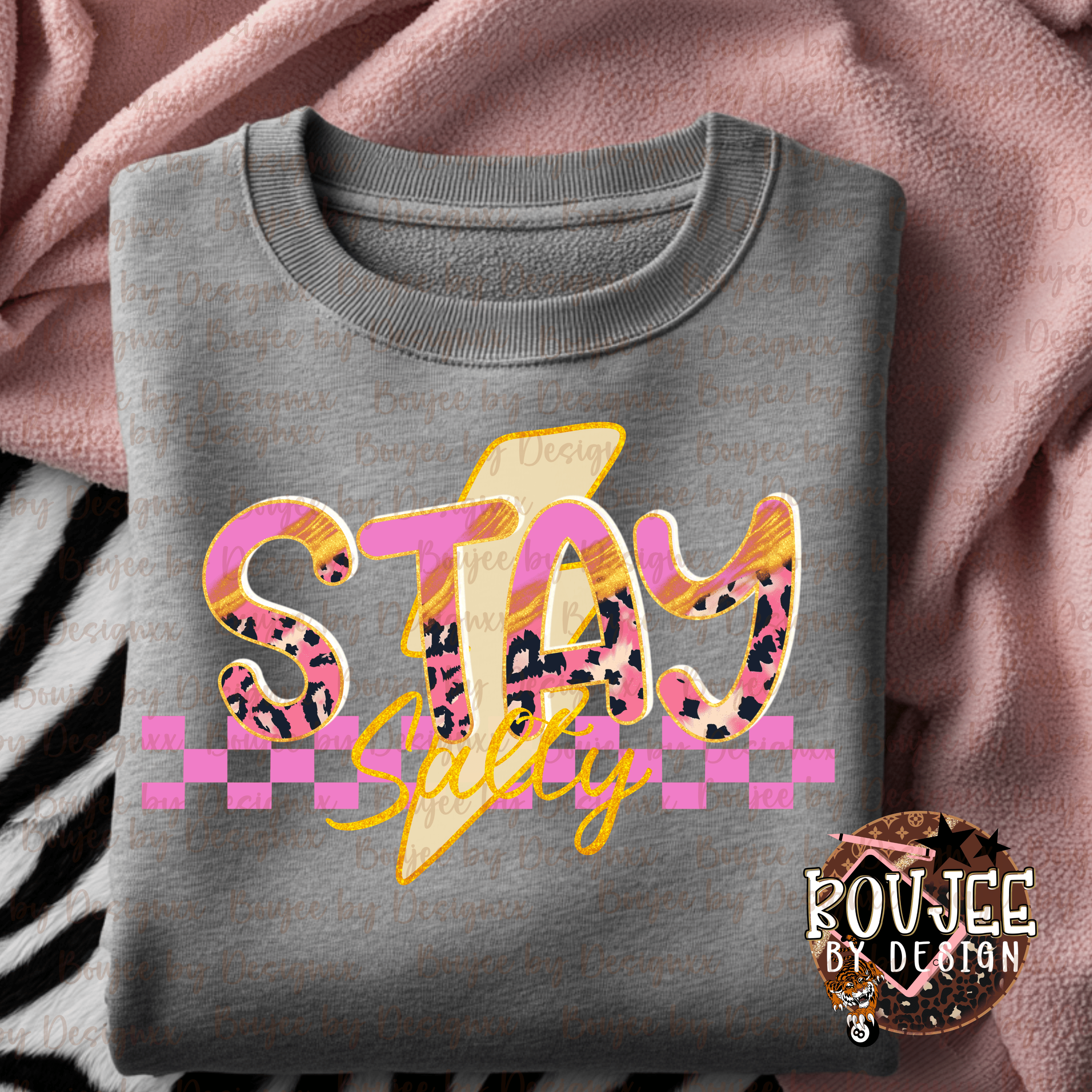 Stay Salty – Trendy Leopard Lightning Bolt PNG | Pink Checkered ...