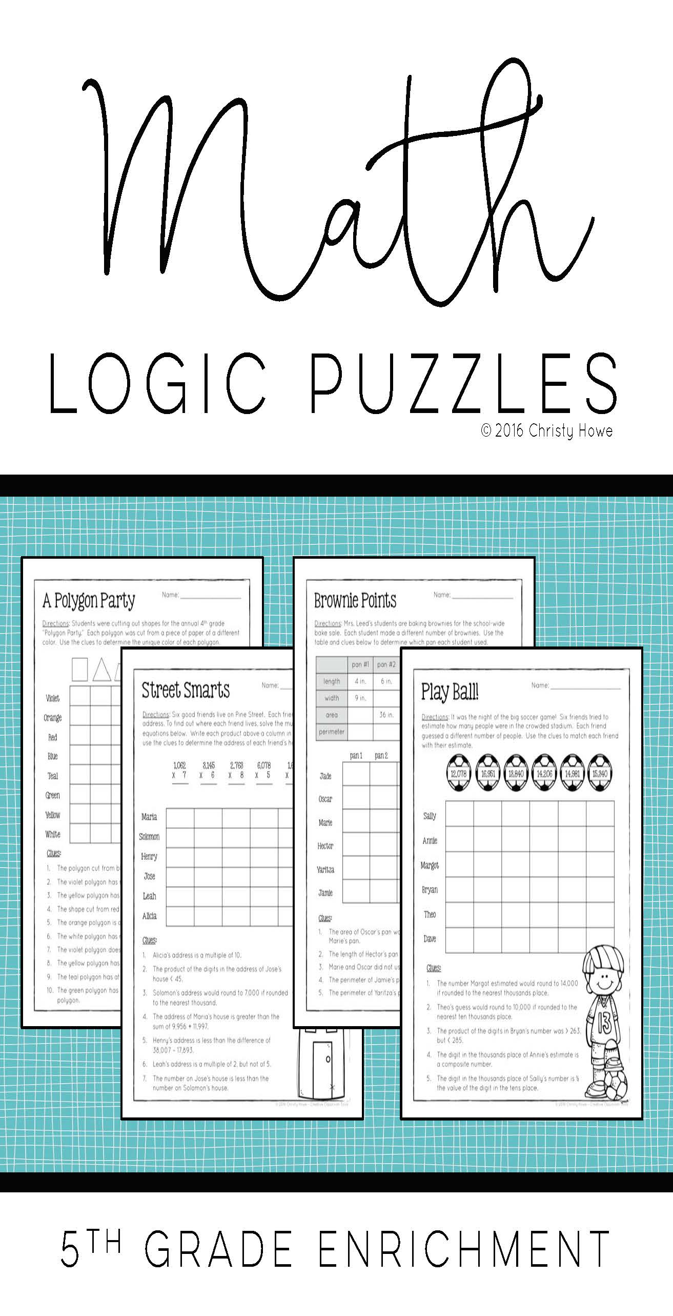 Math Logic Puzzles: 5th grade Enrichment - [Digital & Printable PDF ...
