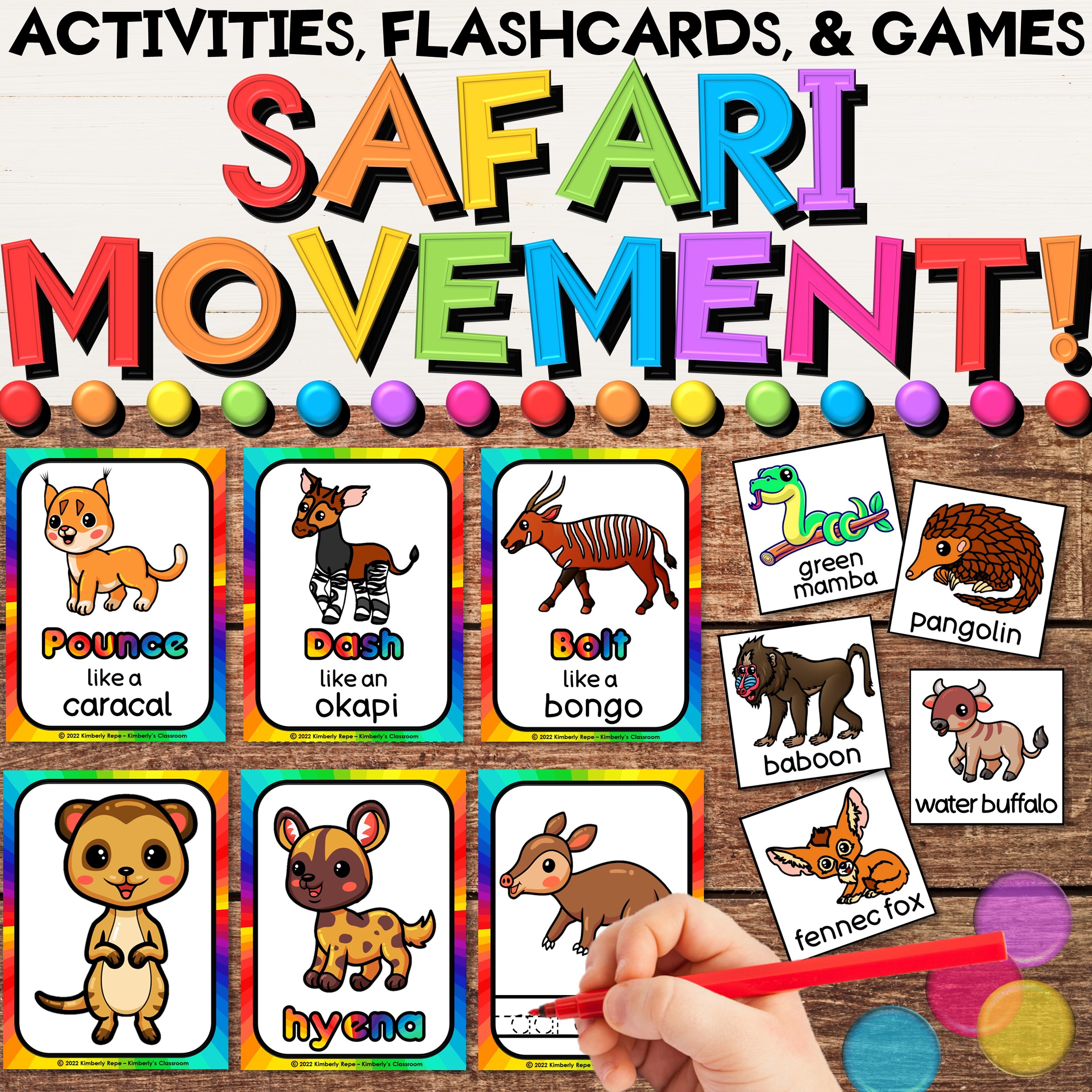Safari & Zoo Animals Movement Cards for Brain Breaks, Self Regulation ...