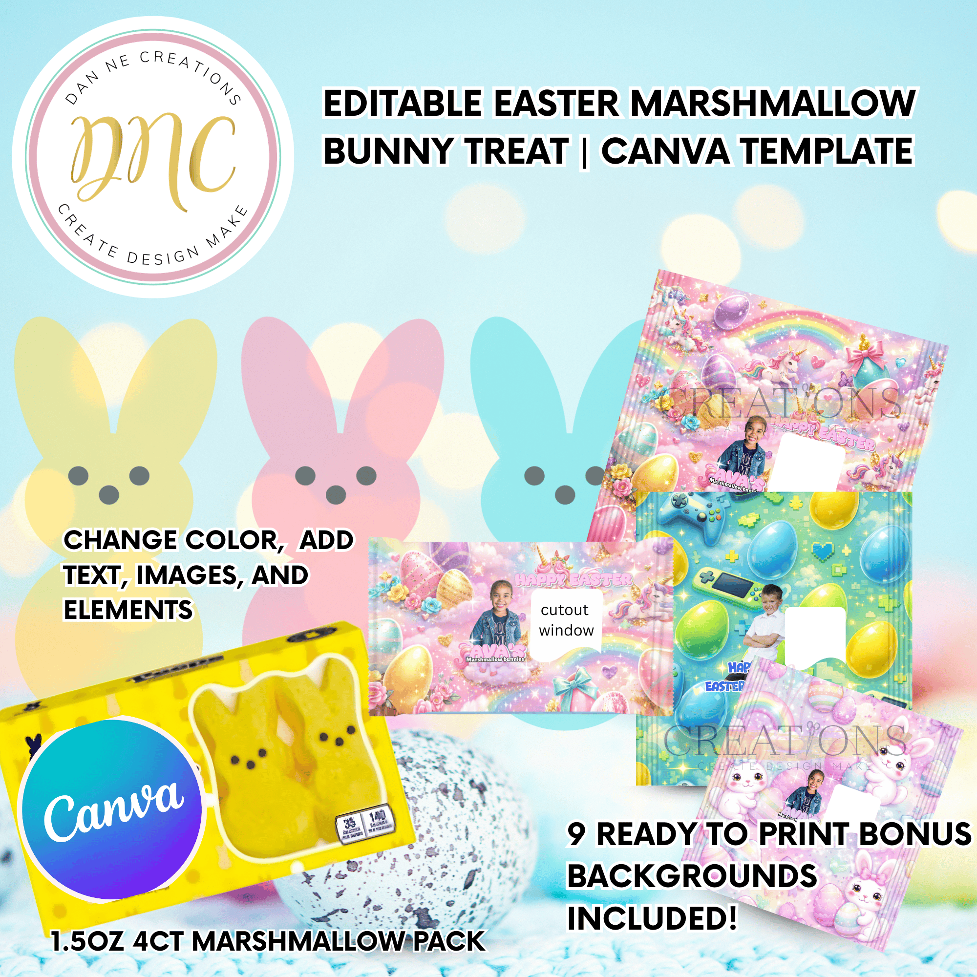 Editable Easter Marshmallow Bunny Treat Canva Template