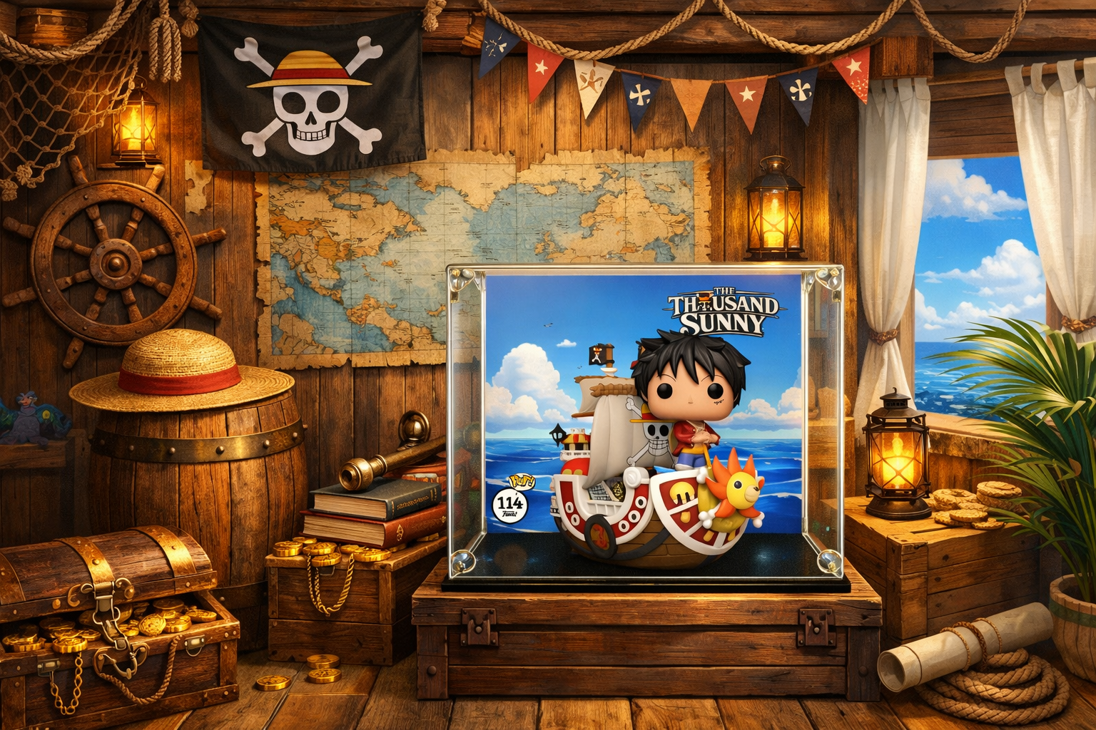 One Piece Luffy Thousand Sunny Poster – Anime Diorama Background ...