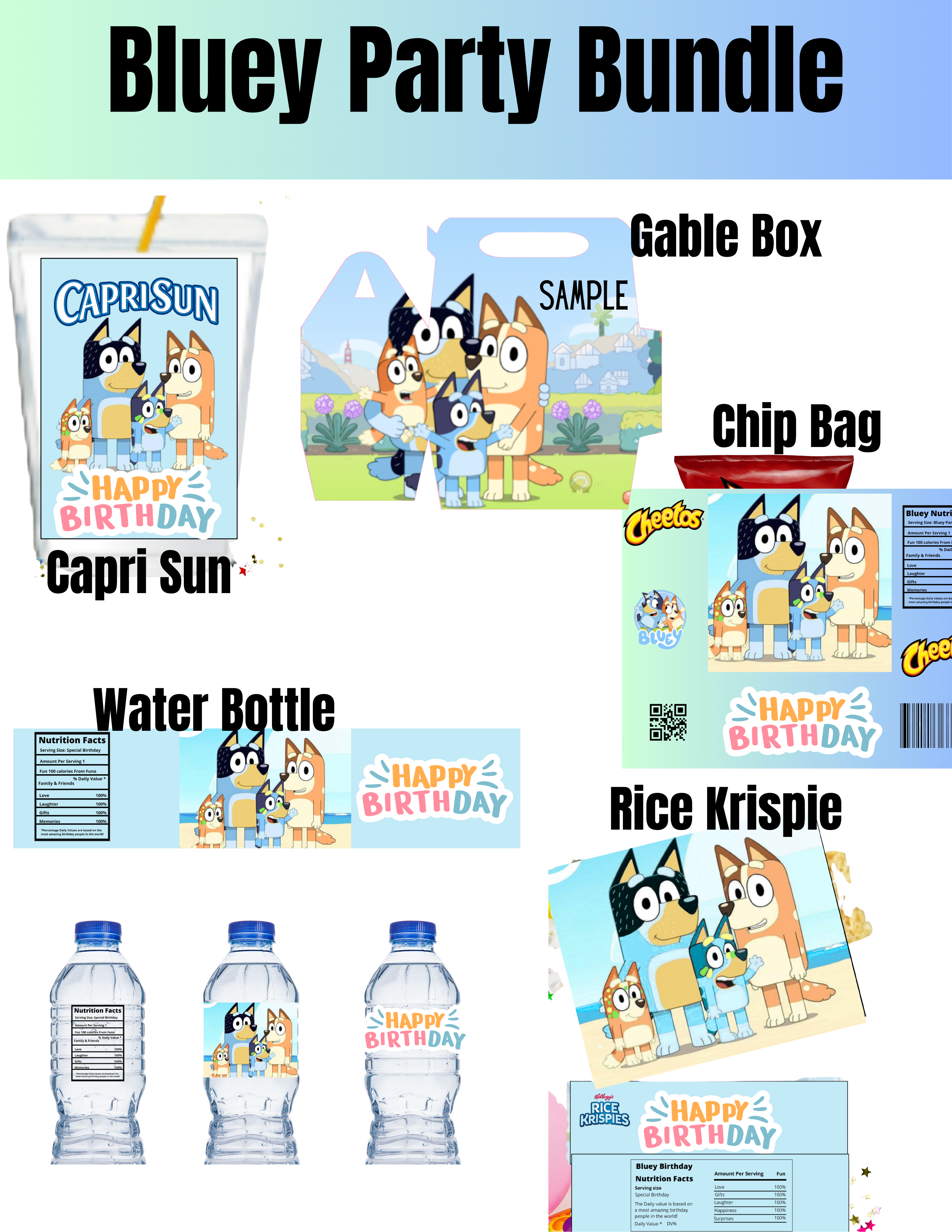 Bluey Party Bundle Printable – Complete Birthday Party Favor Set - Payhip