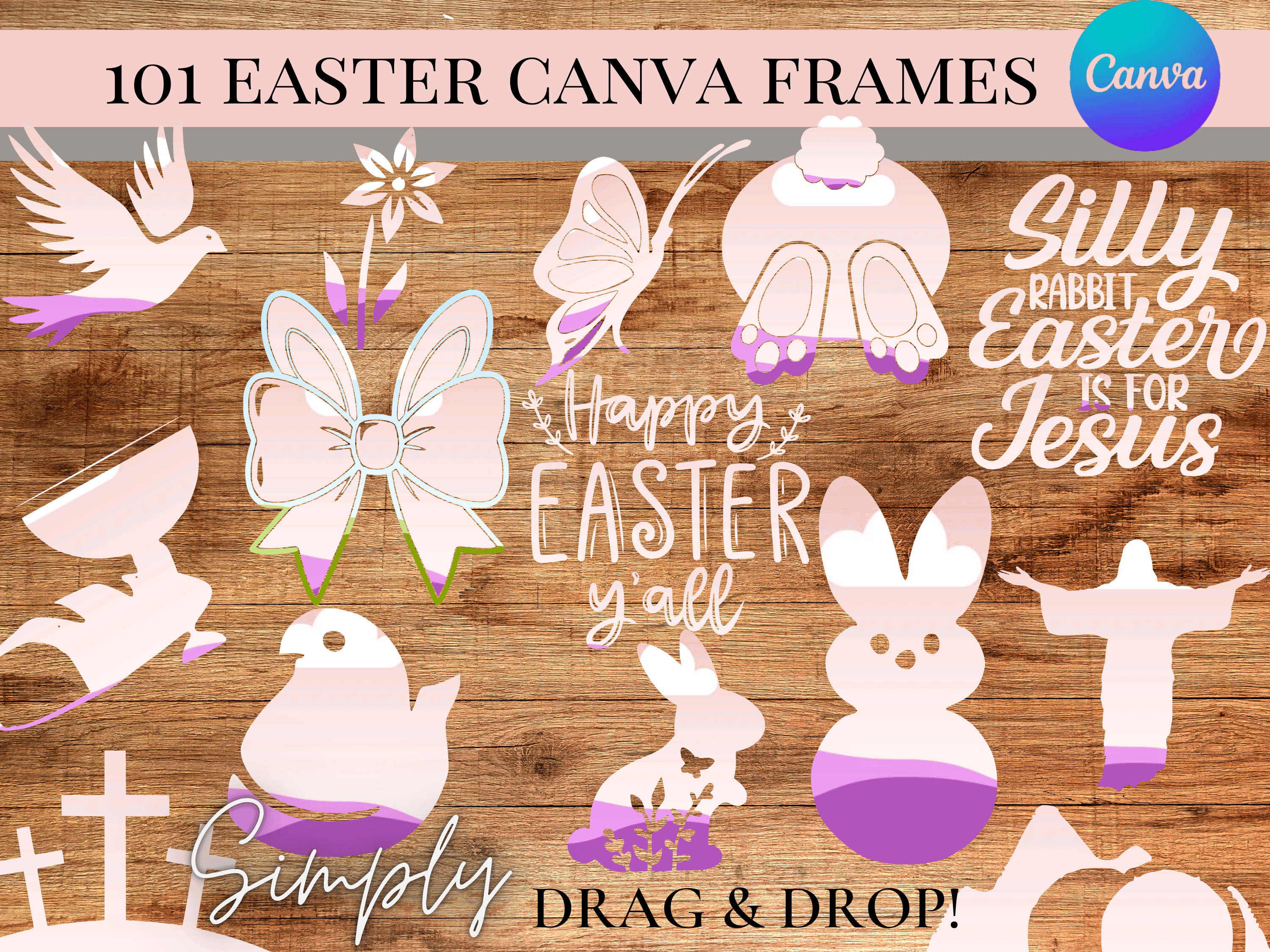 101 Easter Canva Frames Bundle | Drag & Drop Christian Bunny Frames ...