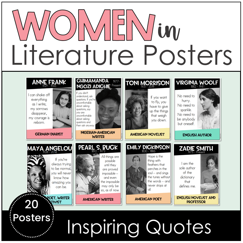Famous Women in Literature Inspiring Quotes Posters Writers, Authors, Poets