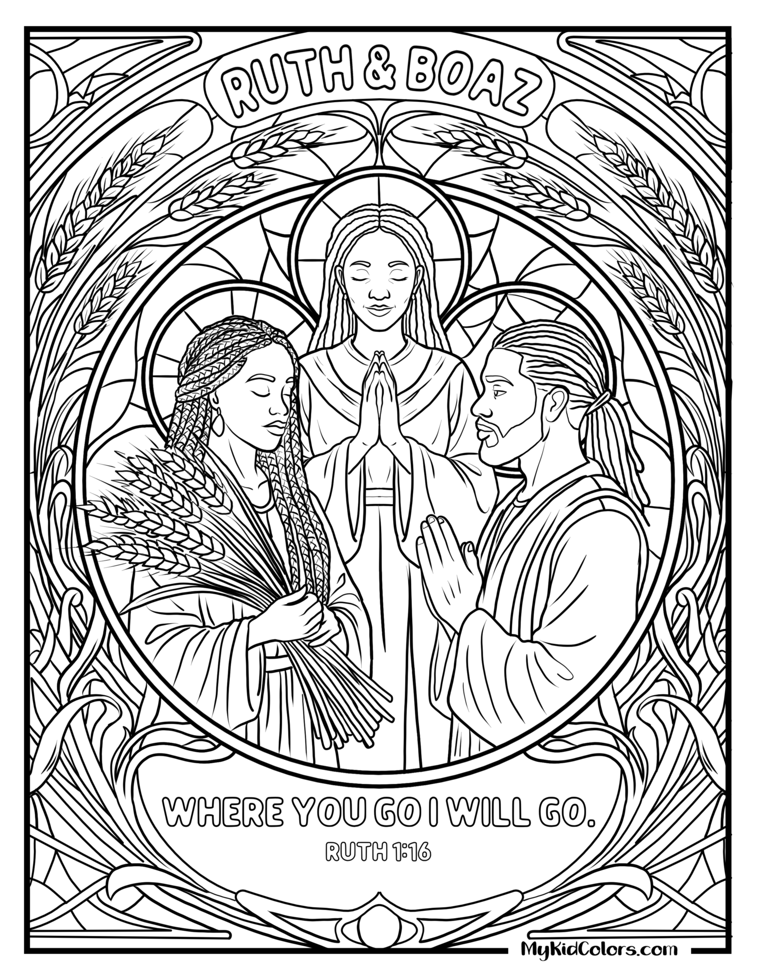 Free Hand-Drawn Ruth and Boaz Coloring Pages for Kids (Inclusive Bible ...