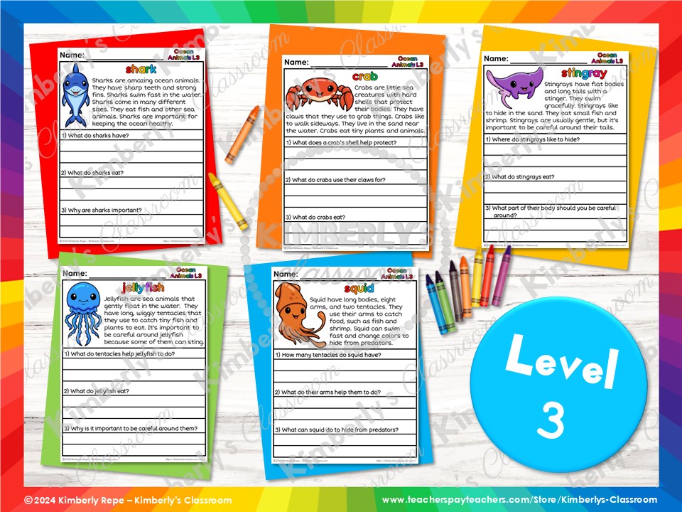 Ocean Animals Nonfiction Close Reading Comprehension Passages ...