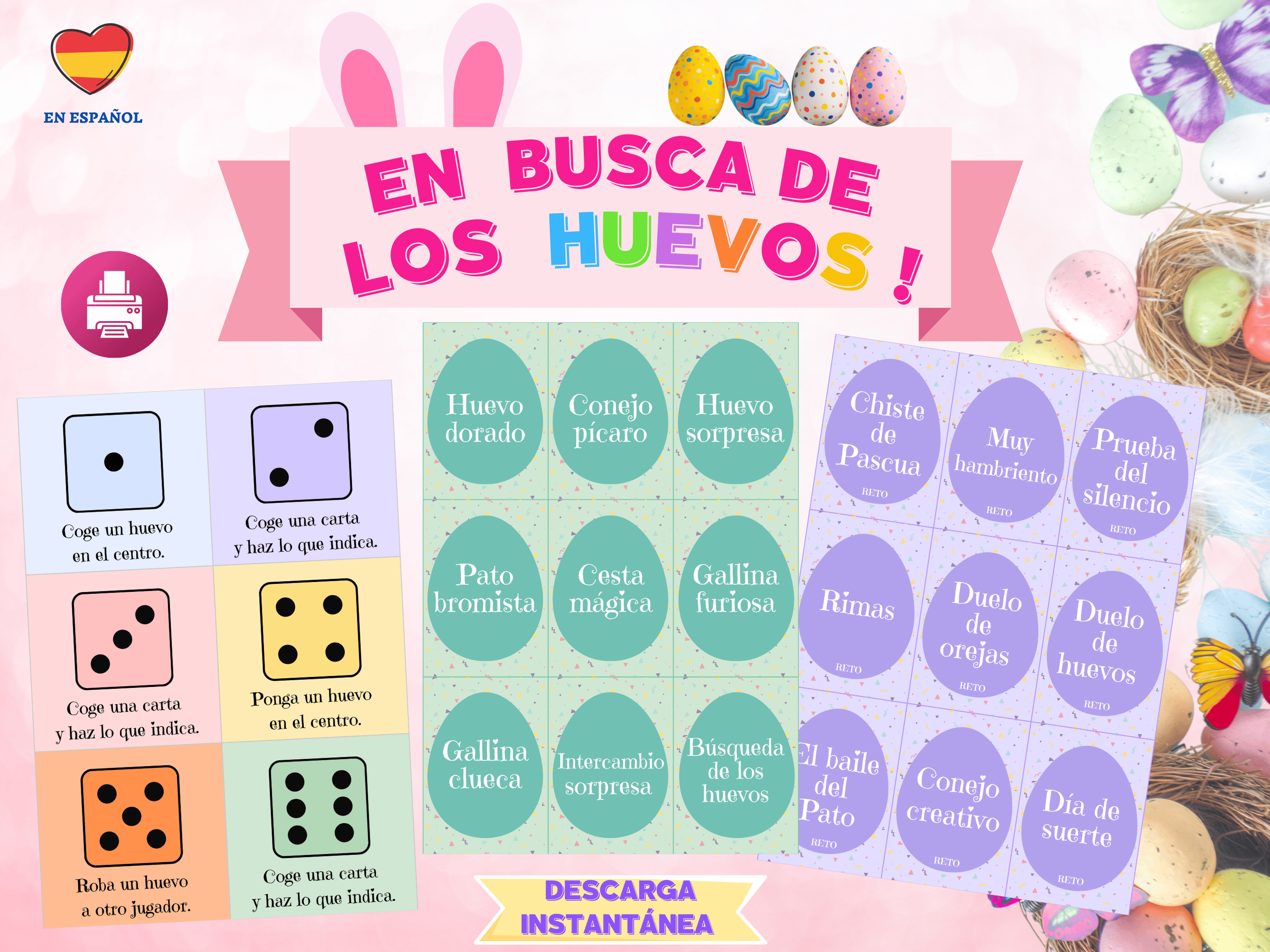 Juego de Pascua Imprimible - Juego de Cartas y Retos en Español - Payhip