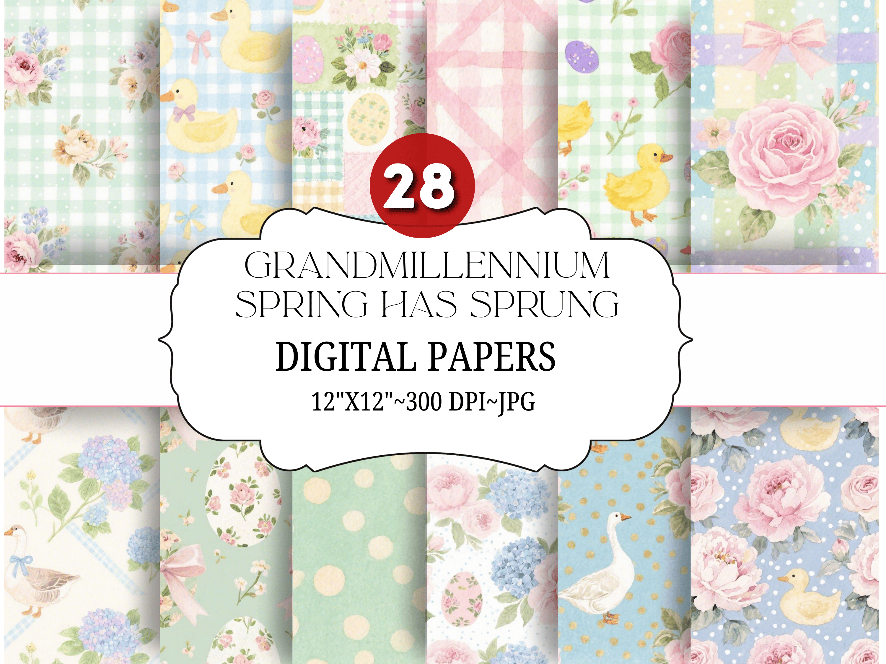 28 Grandmillennial Spring Digital Papers | 12x12 Watercolor Pastel ...
