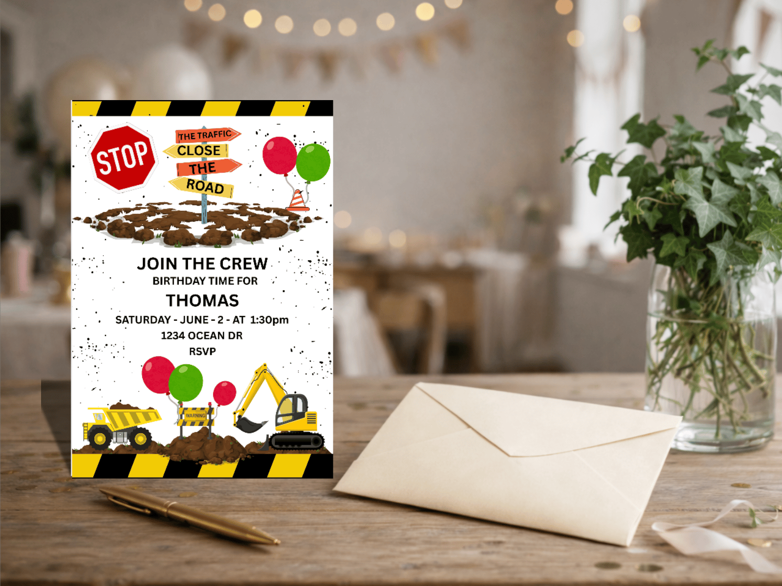 Stop the Traffic Construction Birthday Invitation – Editable & Instant ...