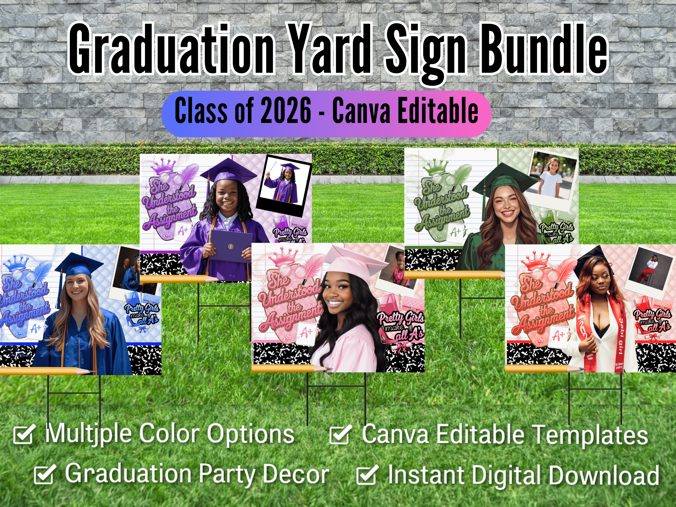 Graduation Yard Sign Bundle Template | She Understood The Assignment ...