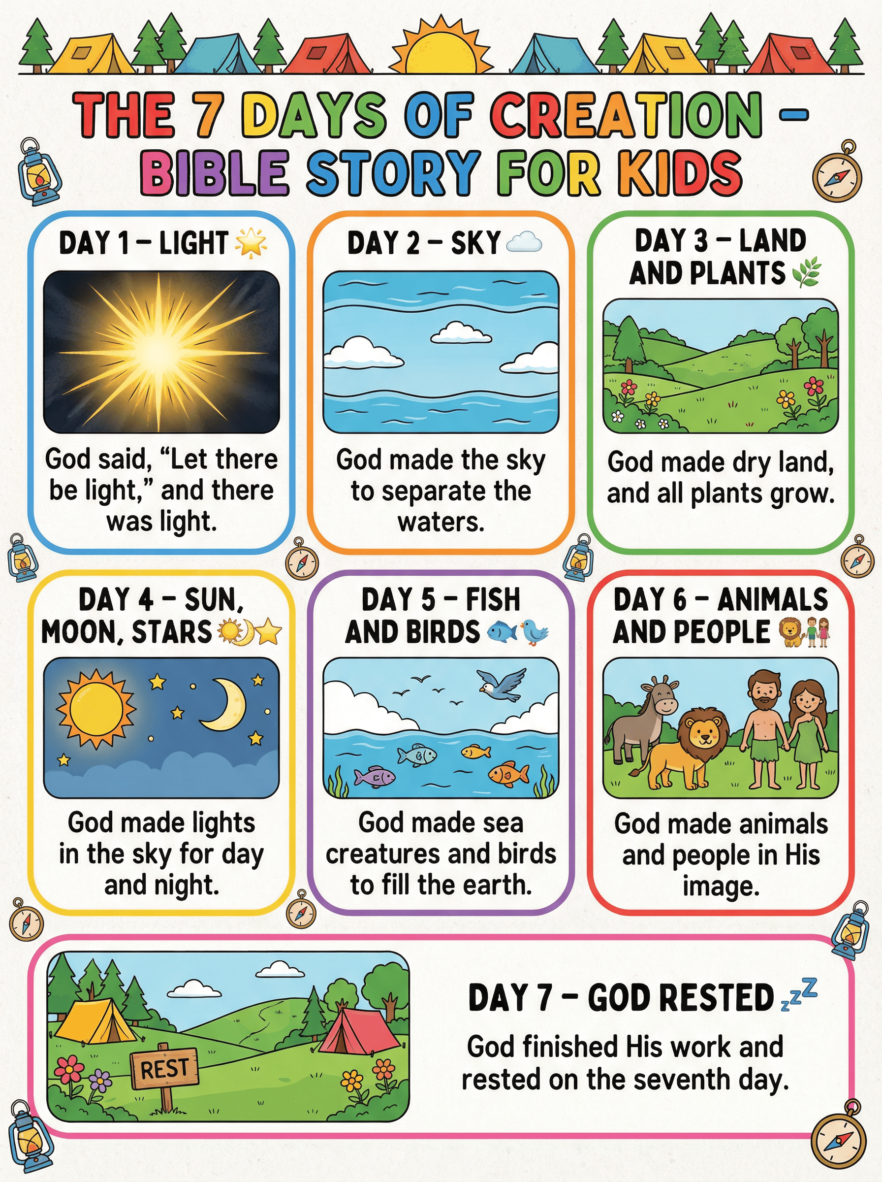 7 Days of Creation Bible Story for Kids – Printable Worksheets & Chart ...