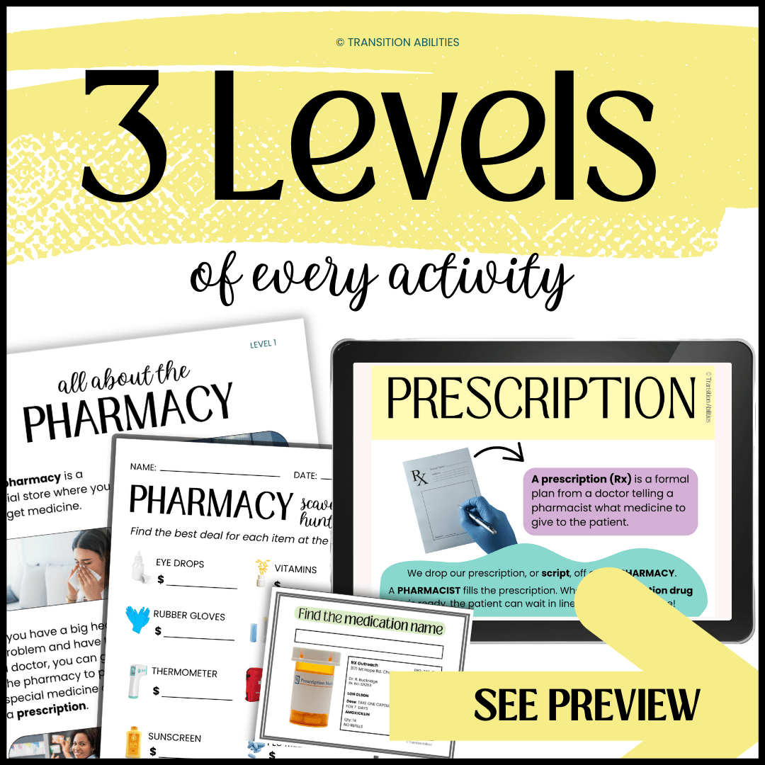 Pharmacy BUNDLE | Life Skills Lesson, Task Cards, Print & Digital ...