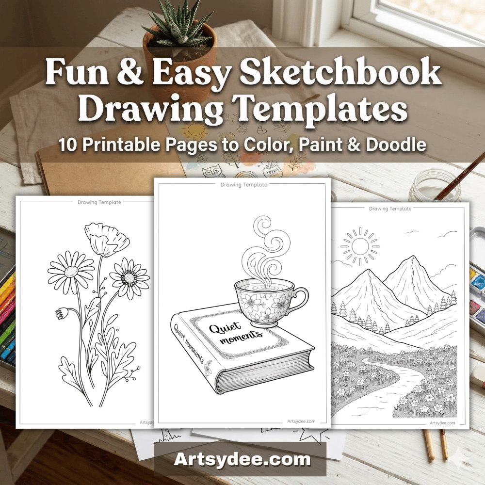Fun & Easy Sketchbook Drawing Templates — 10 Printable Pages to Color ...