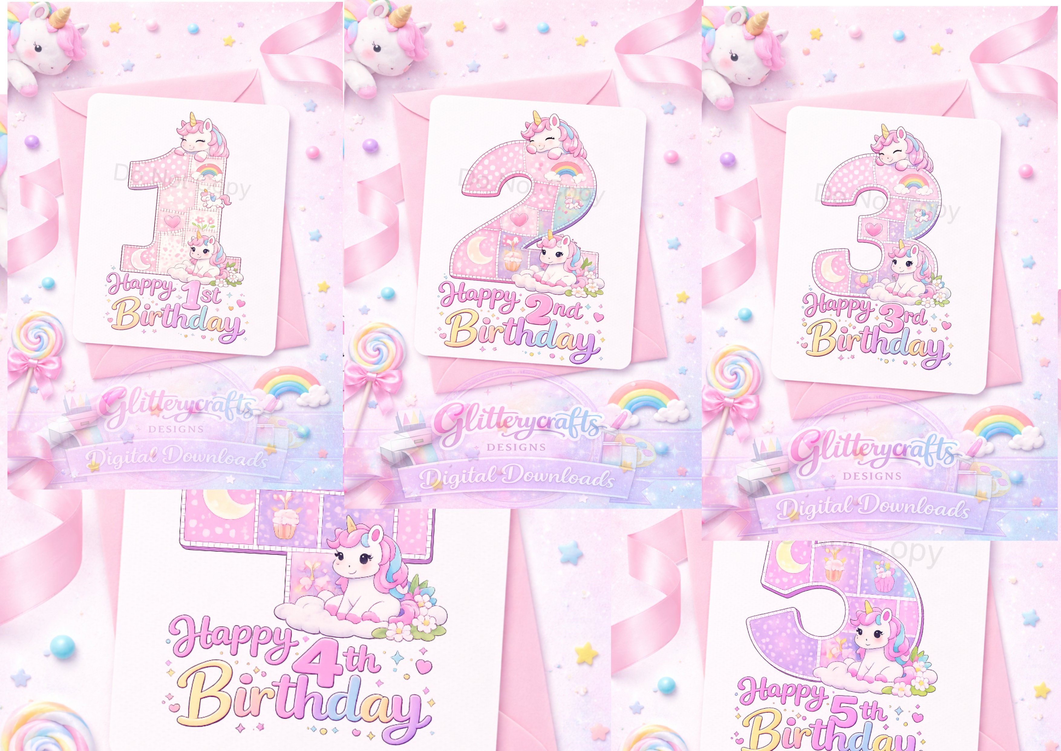 Patchwork 1-5 unicorn numbers PNG Digital Downloads. - Payhip