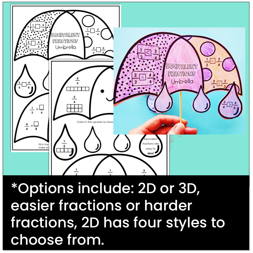 Spring Umbrella Equivalent Fractions Craft Math Activity