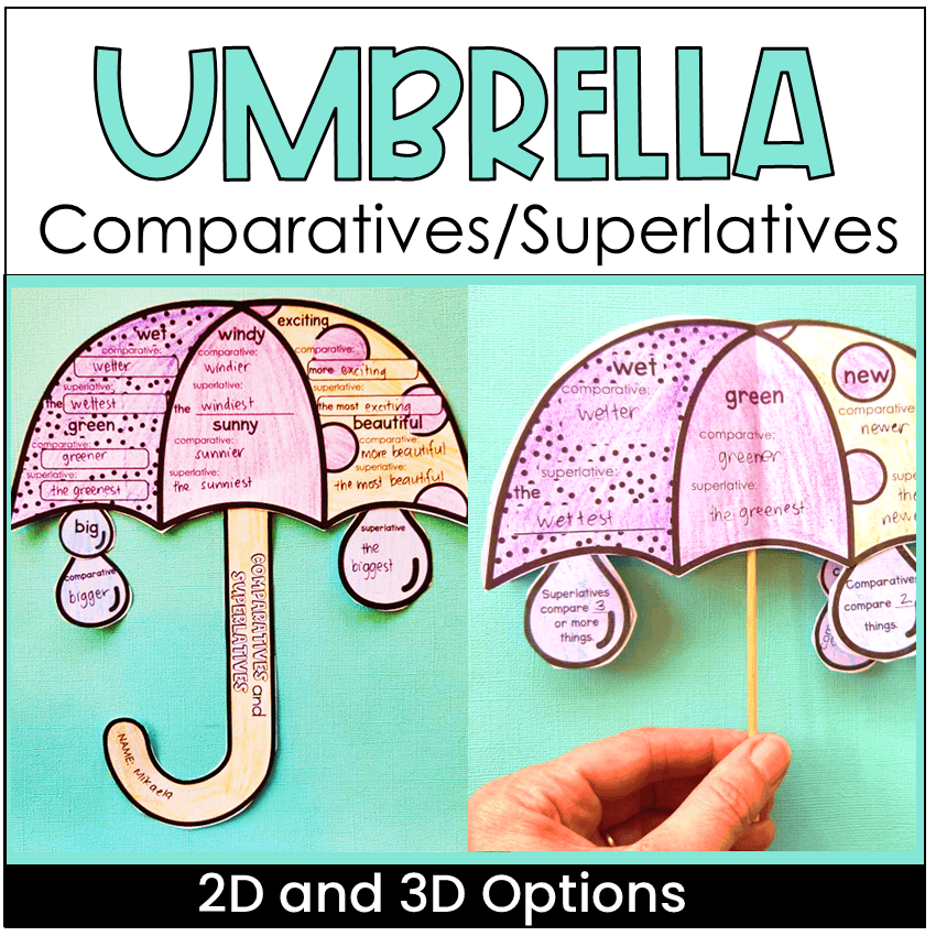 Spring Umbrella Comparatives and Superlatives Craft Grammar Activity