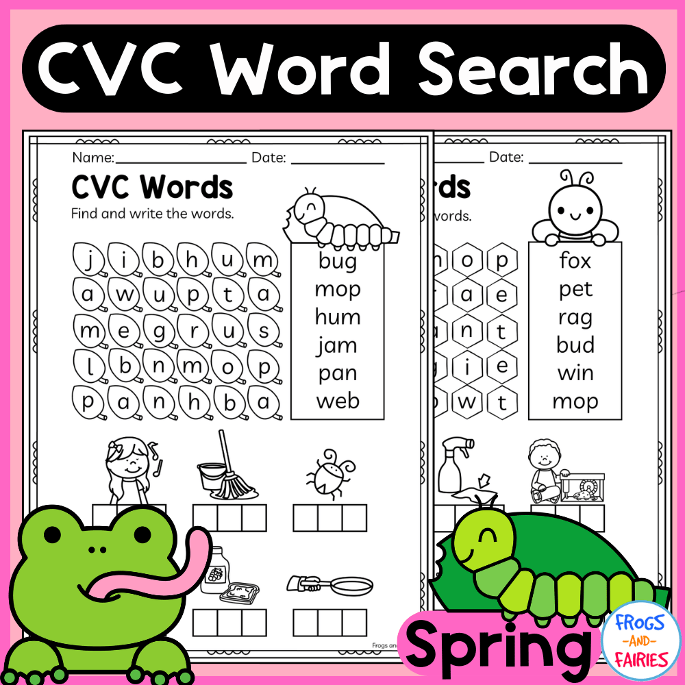 Spring CVC Word Search Worksheets – Phonics Activities for Spelling ...