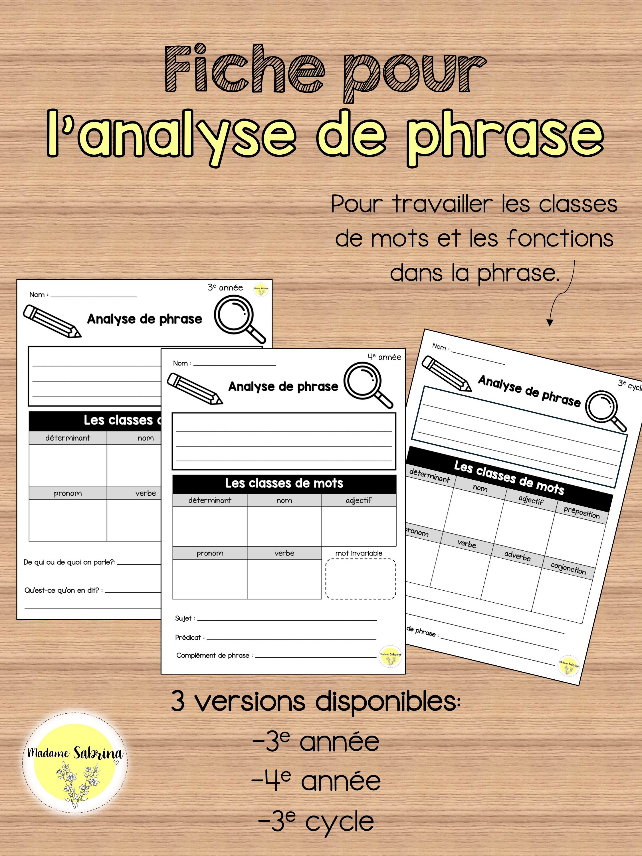 Fiche pour l'analyse de phrase 2e et 3e cycle - Payhip