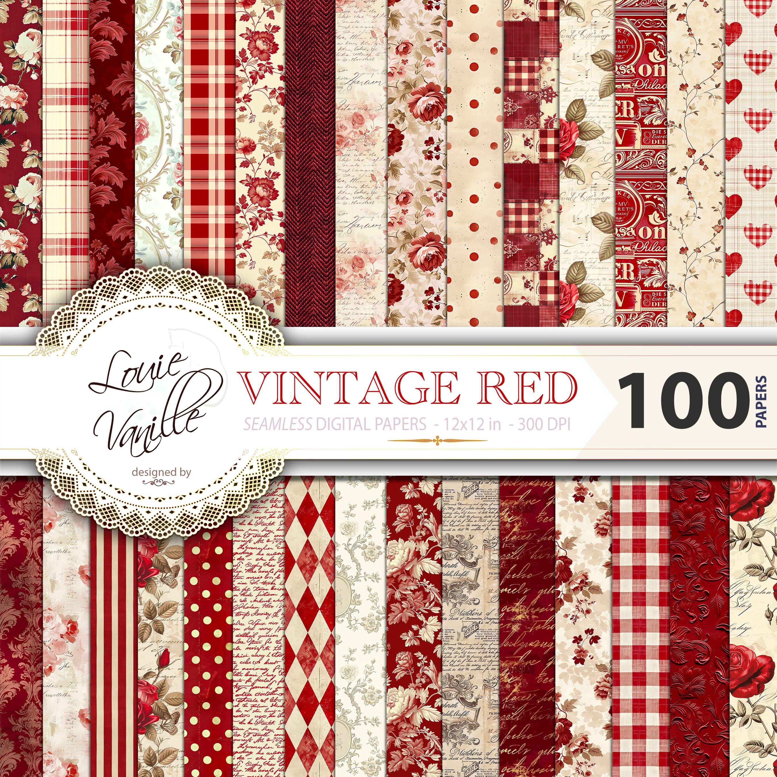 Vintage Red 100 Seamless Digital Papers - Payhip