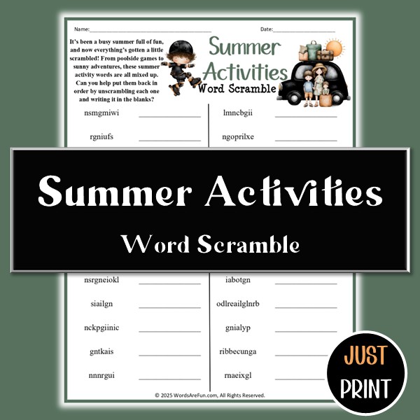 Summer Activities Word Scramble Printable PDF – Fun Summer Vocabulary ...