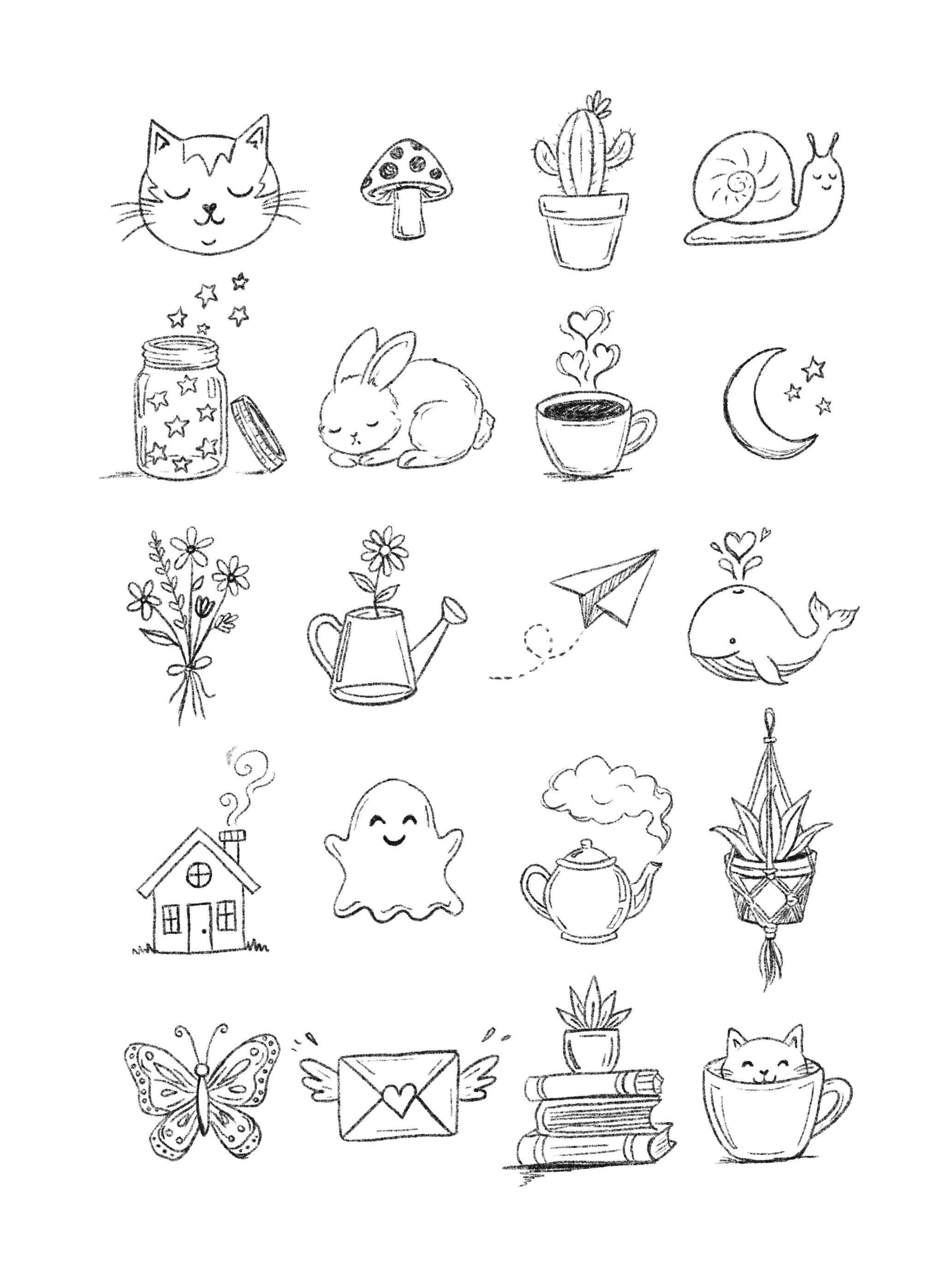 20 Easy Doodle Templates — Printable Practice Sheet - Payhip