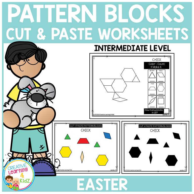 Easter Pattern Block Cut & Paste Worksheets | Fine Motor & STEM Activity