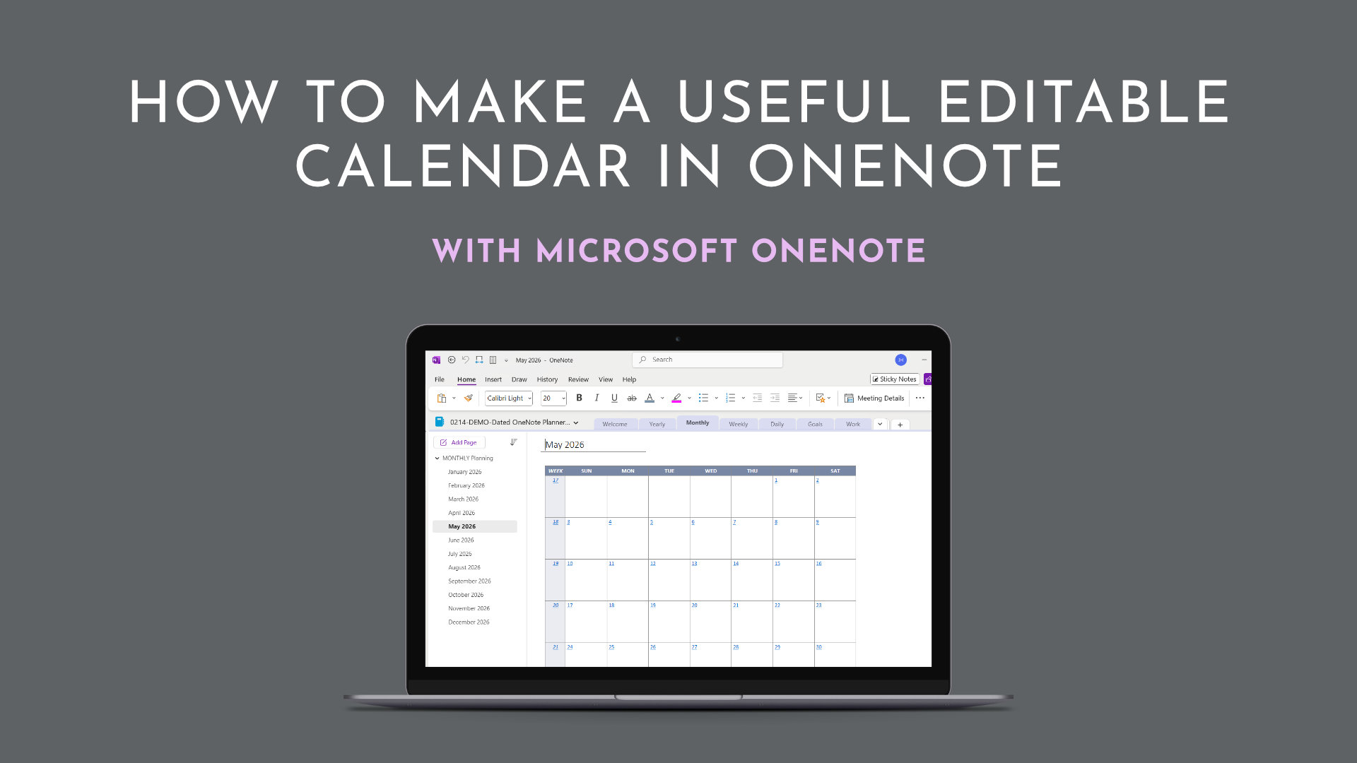 How to make a useful Editable Calendar in OneNote