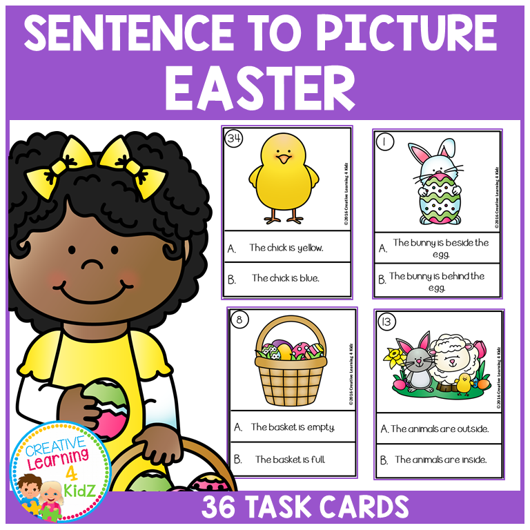 Easter Sentence to Picture Match Task Cards Fun Literacy Activity