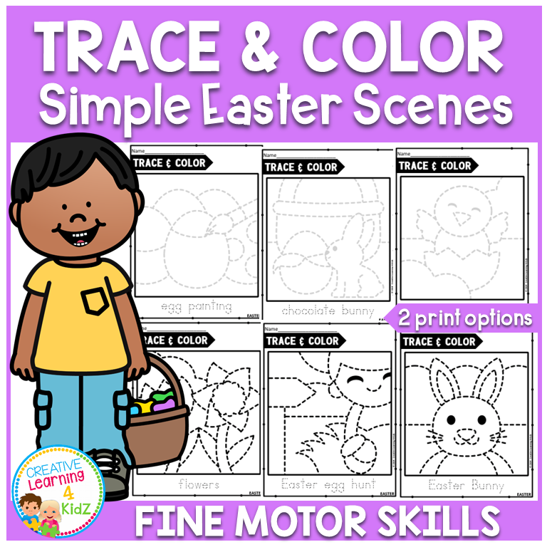 Easter Trace and Color Picture Scenes | Fine Motor Skills Worksheets