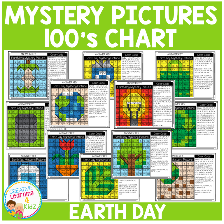 Earth Day 100s Chart Mystery Pictures Fun Color by Number Activity Math ...