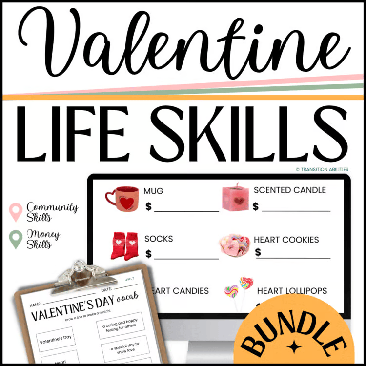 Valentine's Day Life Job Skills BUNDLE | SPED Functional Math Reading ...