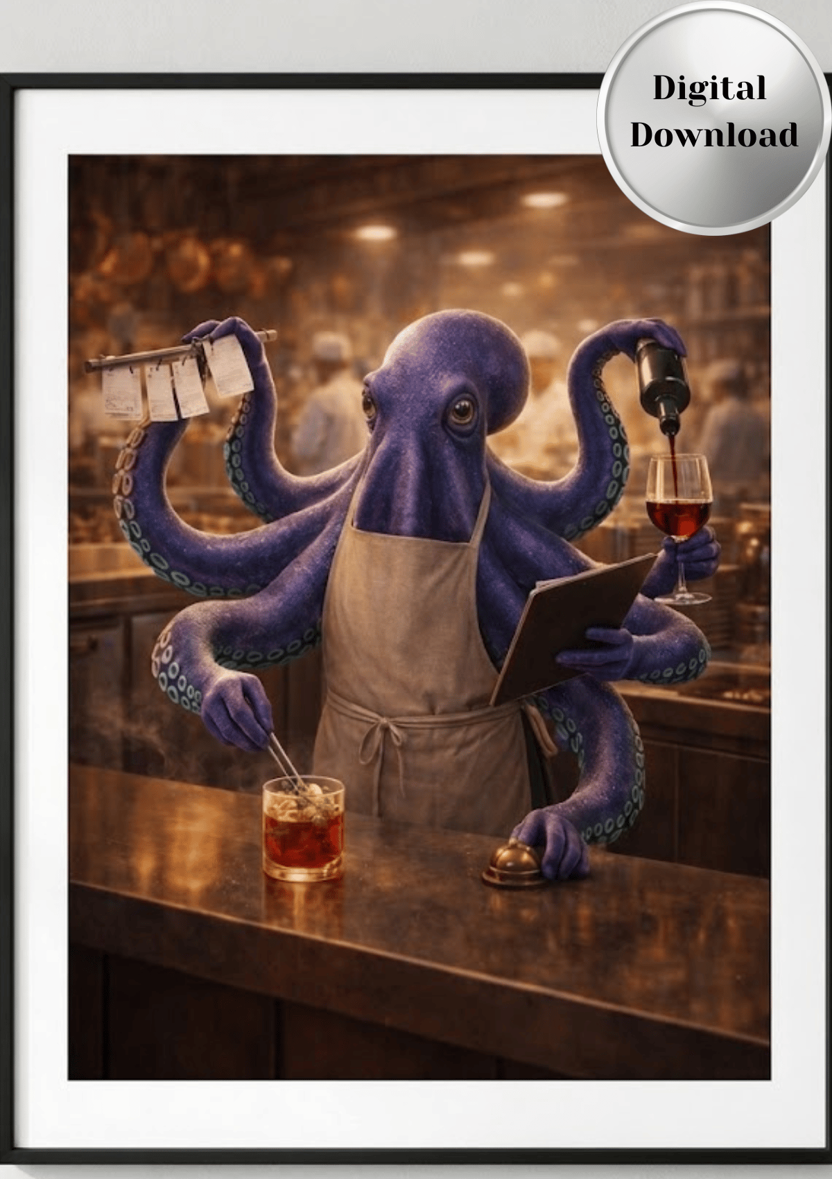 Purple Octopus Bartender, Large Digital Print, Restaurant Wall Art - Payhip