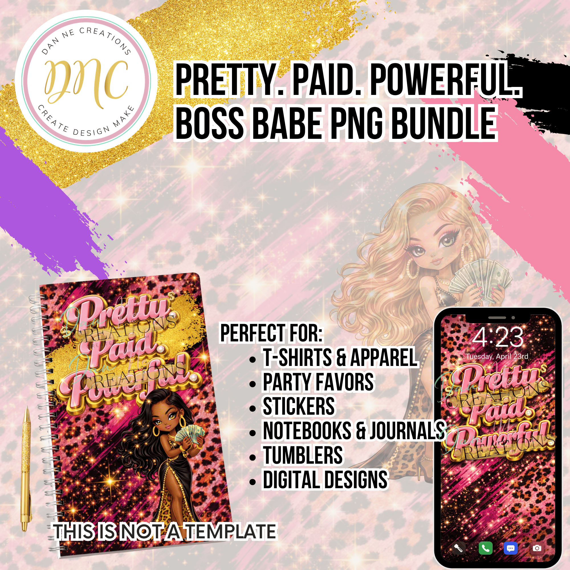 Pretty. Paid. Powerful. Boss Babe PNG Bundle