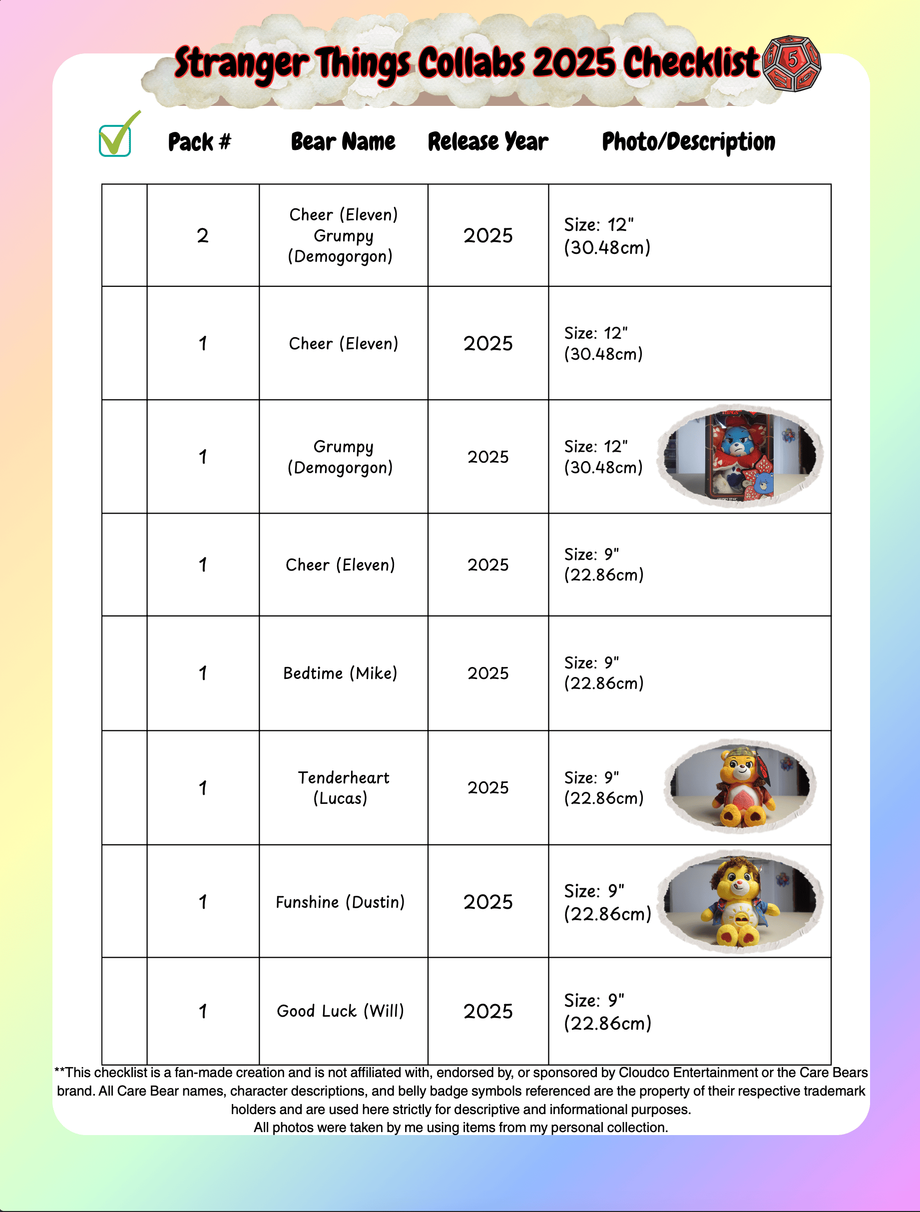 Stranger Things X Care Bears Collab Checklist - Printable - Payhip