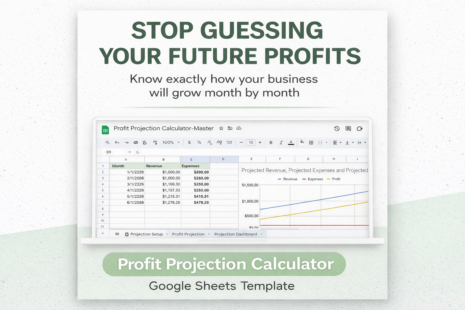 Profit Projection Calculator (Google Sheets Template) – Revenue ...