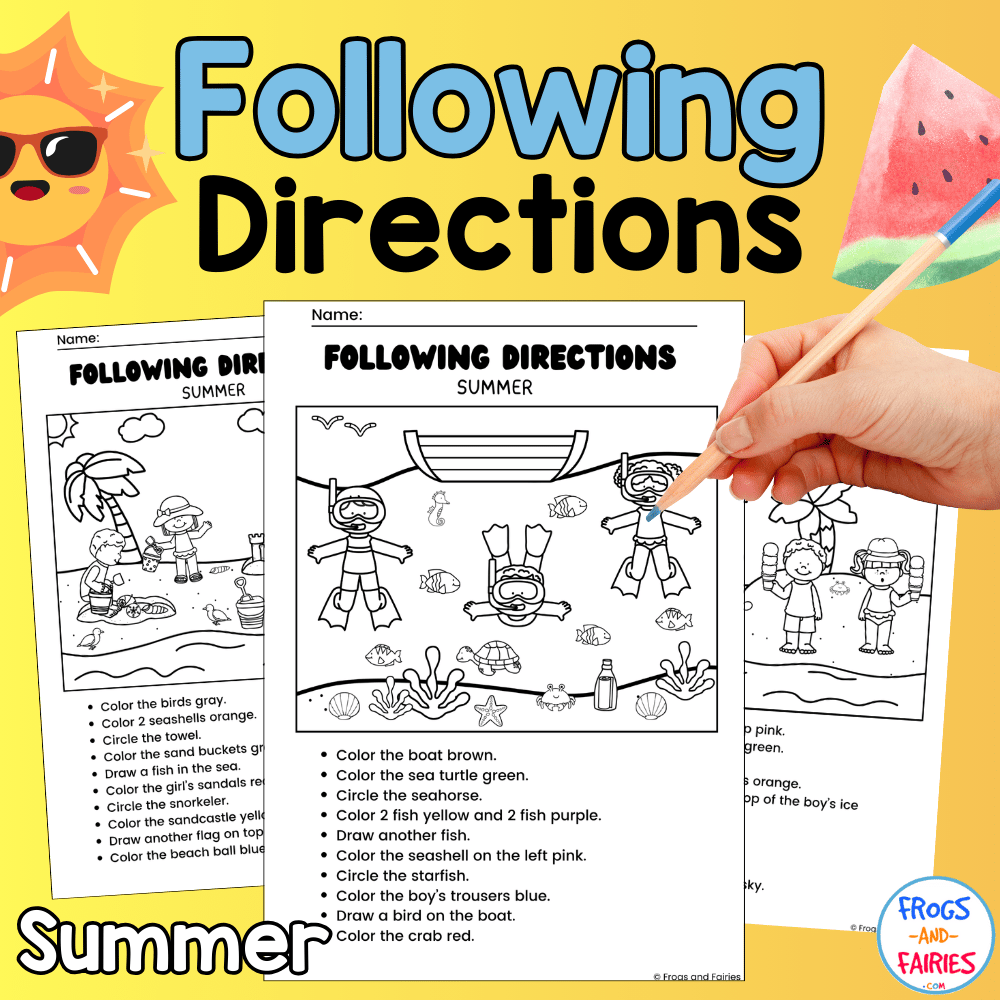 Summer Following Directions Worksheets – Listening and Reading ...