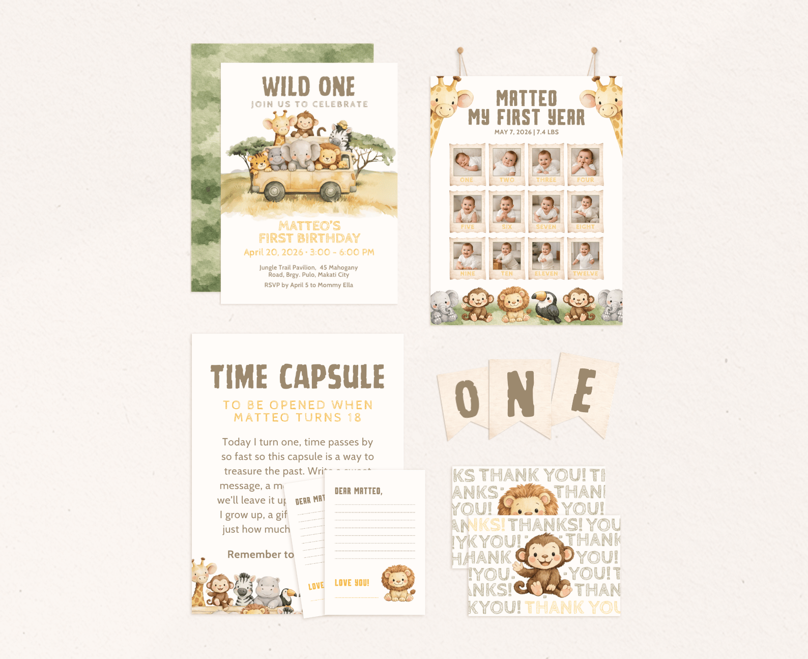 BUNDLE • Editable Safari Adventure Templates Bundle • Wild One in the ...