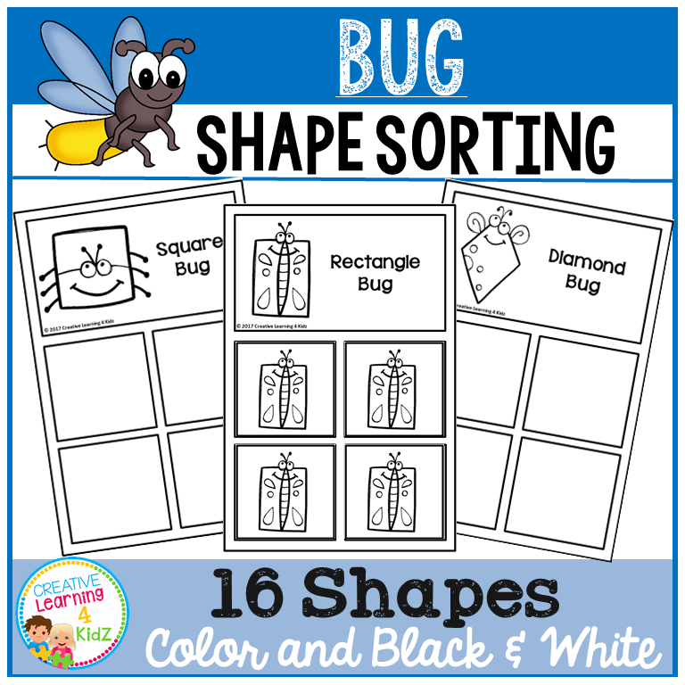 Bug Shape Sorting Mats – 16 Shapes Matching & Recognition Activity for Kids