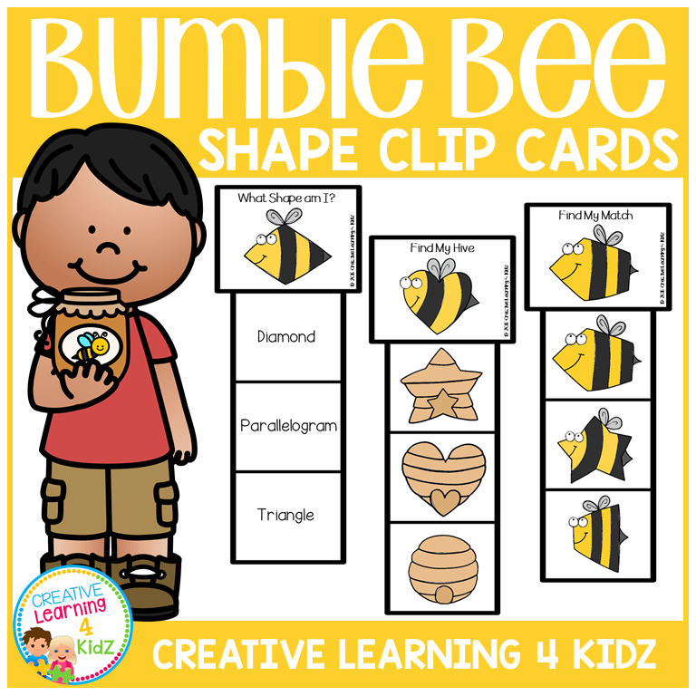 Bumble Bee Shape Clip Cards | Find My Hive, Shape Match & What Am I?