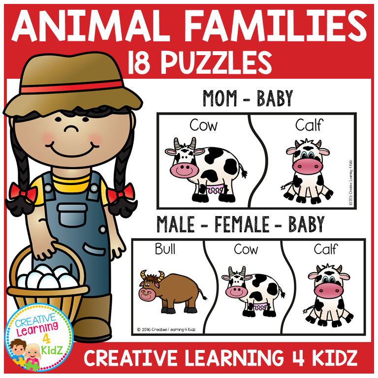 Farm Animal Family Puzzles Match Moms, Dads & Babies