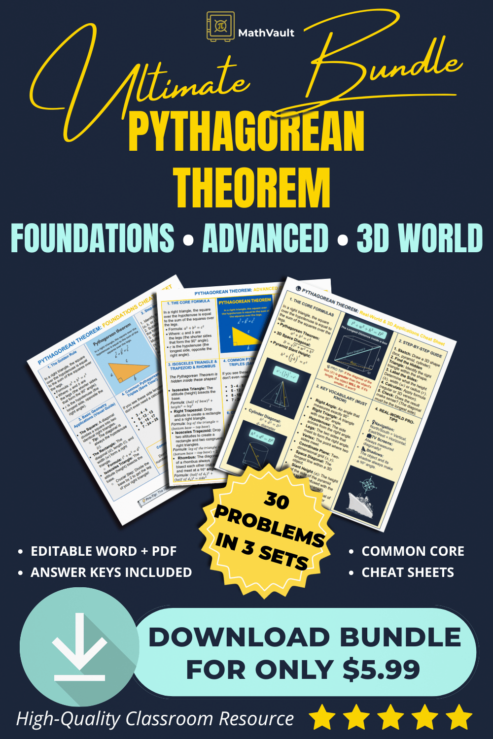 The ULTIMATE Pythagorean Theorem Bundle: Sets 1, 2 & 3 (Editable Word ...