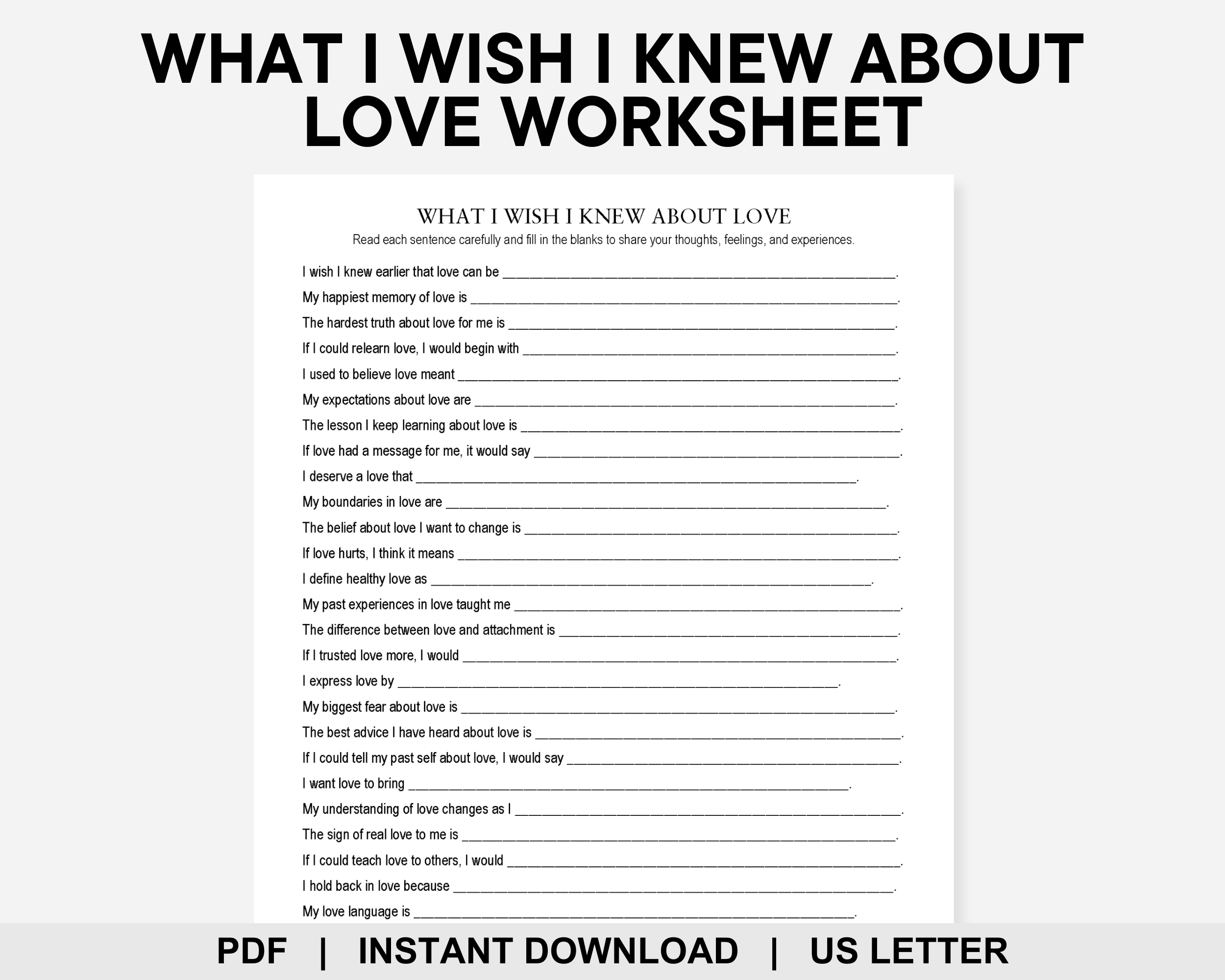 What I Wish I Knew About Love Worksheet, Couples Therapy, Relationship ...