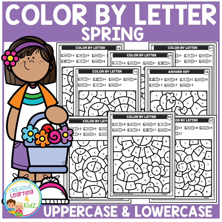 Spring Color by Letter Worksheets | Upper & Lowercase Letter Recognition