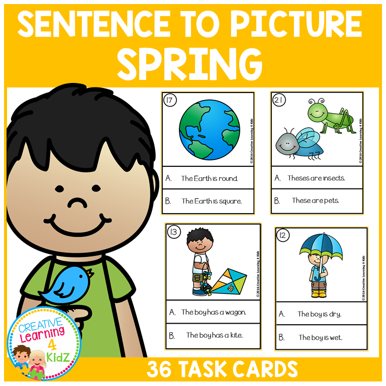 Spring Sentence to Picture Match Task Cards Fun Literacy Activity