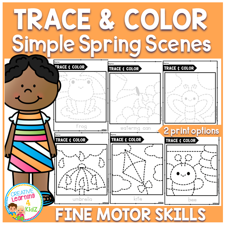 Spring Trace and Color Picture Scenes | Fine Motor Skills Worksheets